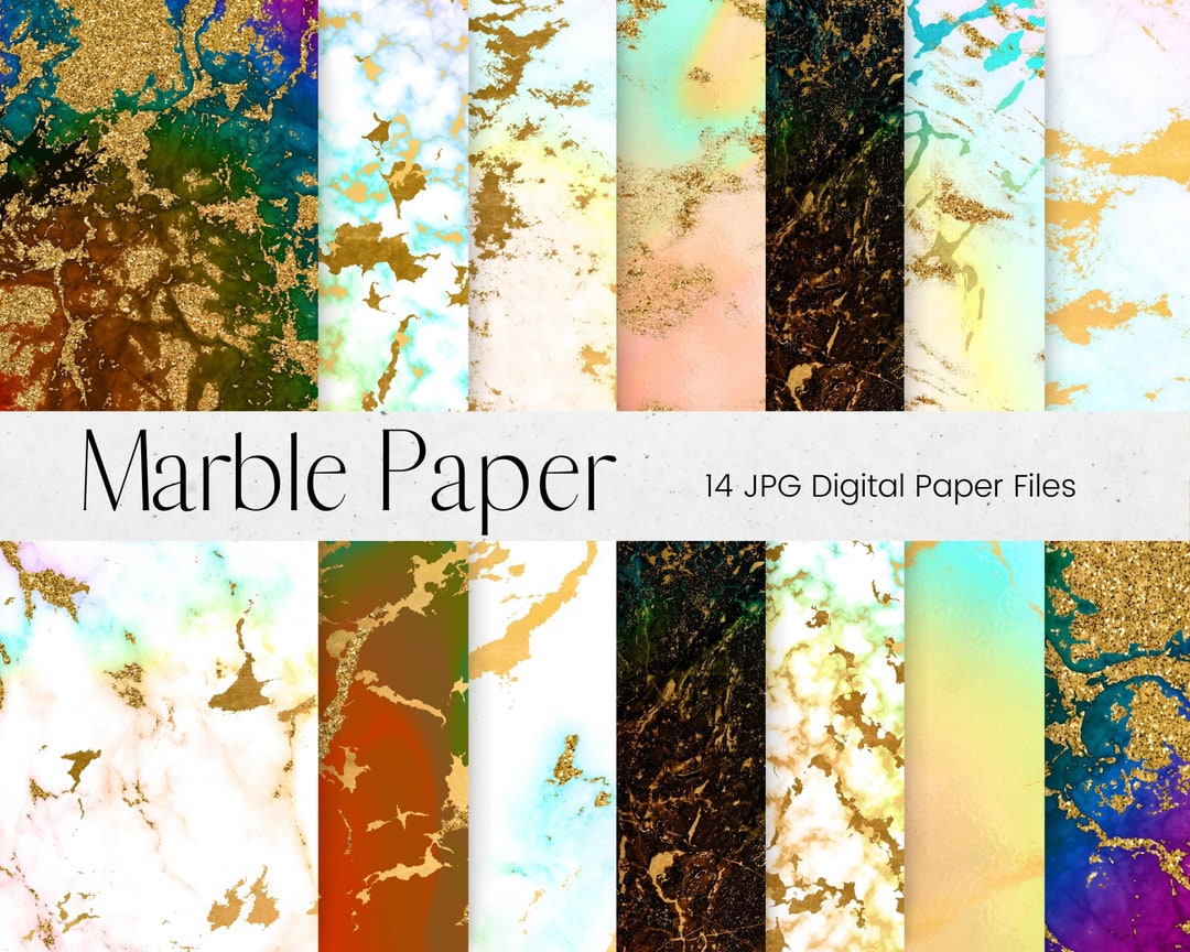 Rainbow Marble Pattern Digital Paper, Rainbow, Glitter and White Marble ...