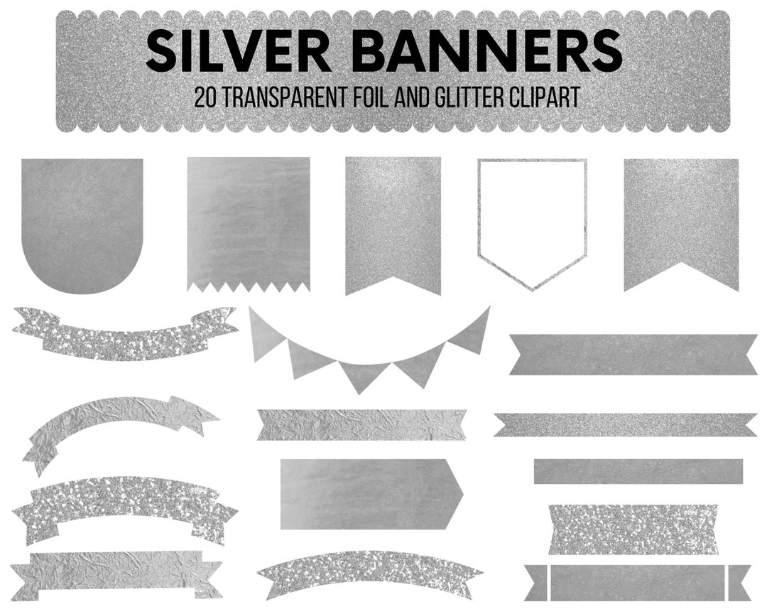 20 Pink Metal Glitter Banner Clipart PNG Ribbon Banner Clipart Digital ...