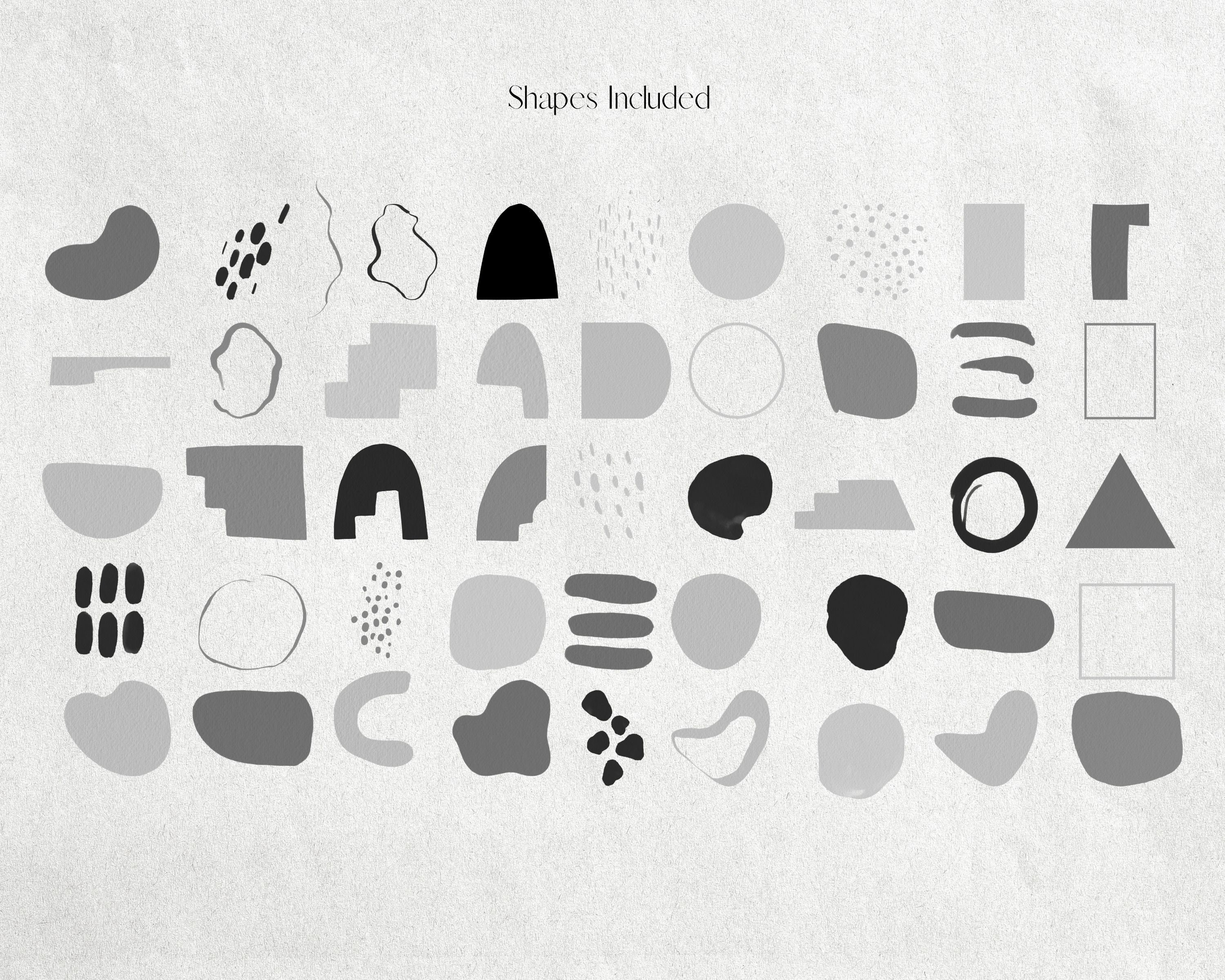 50 Abstract Shape Clip Art, Modern Grey and Black Brushstroke Shapes ...