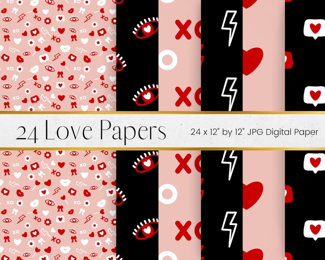 Seamless Valentine Digital Paper Pattern, Red and Pink Scrapbook Paper ...