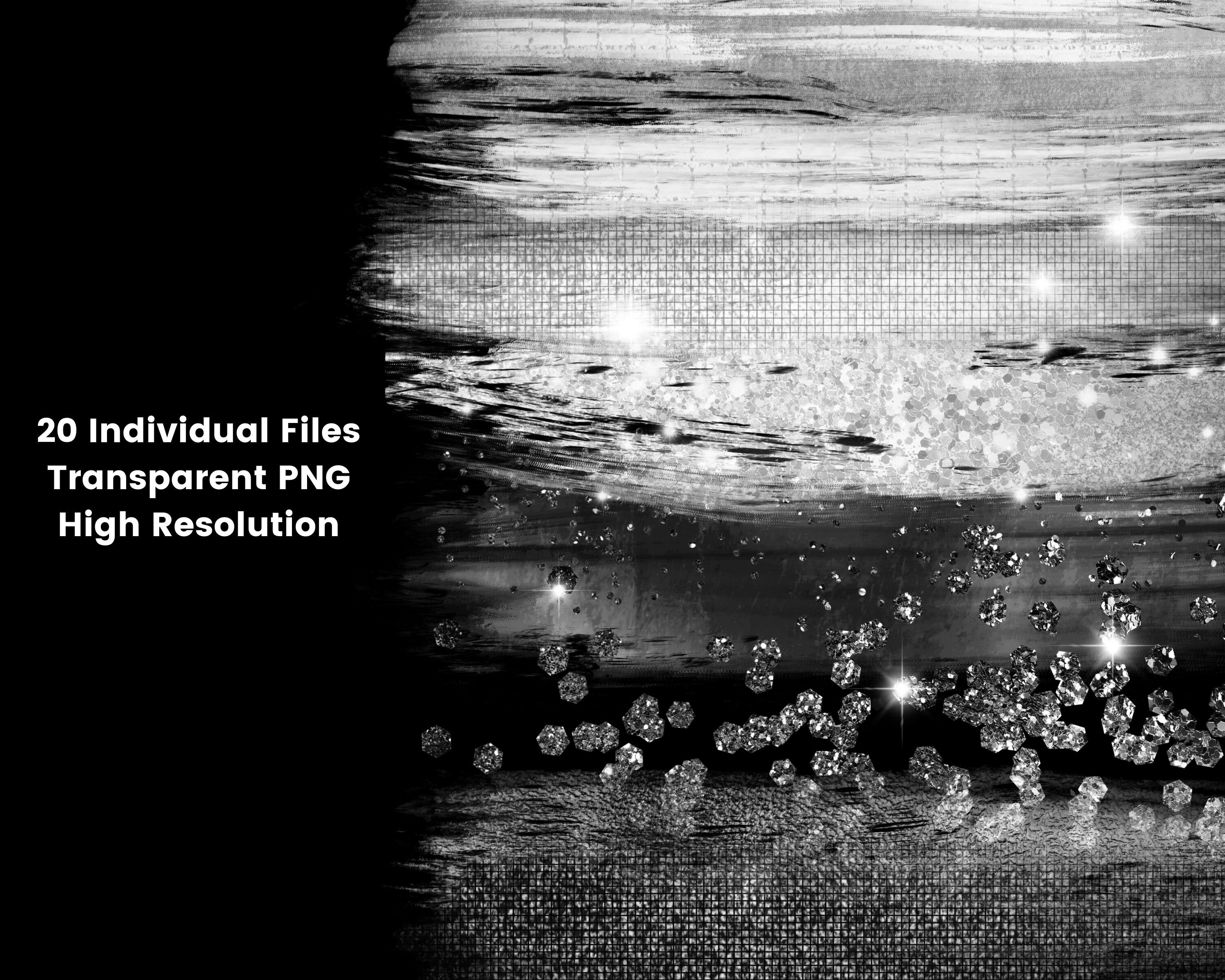Black and Silver Glitter and Foil Brushstroke Clipart, Sparkling Brush ...