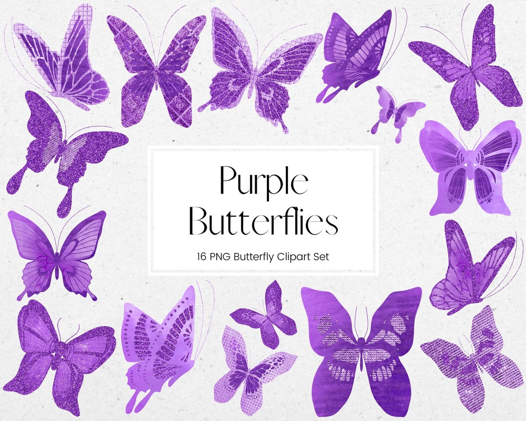 Purple Butterfly Clipart, Foil and Glitter Butterflies, PNG Butterfly ...