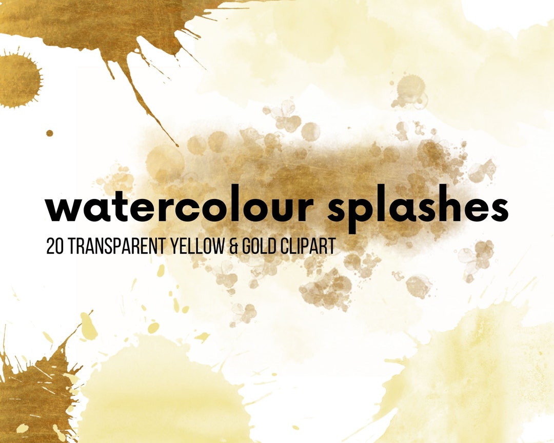 20 Yellow and Gold Foil Watercolor Splashes Clipart, Watercolour Spot ...