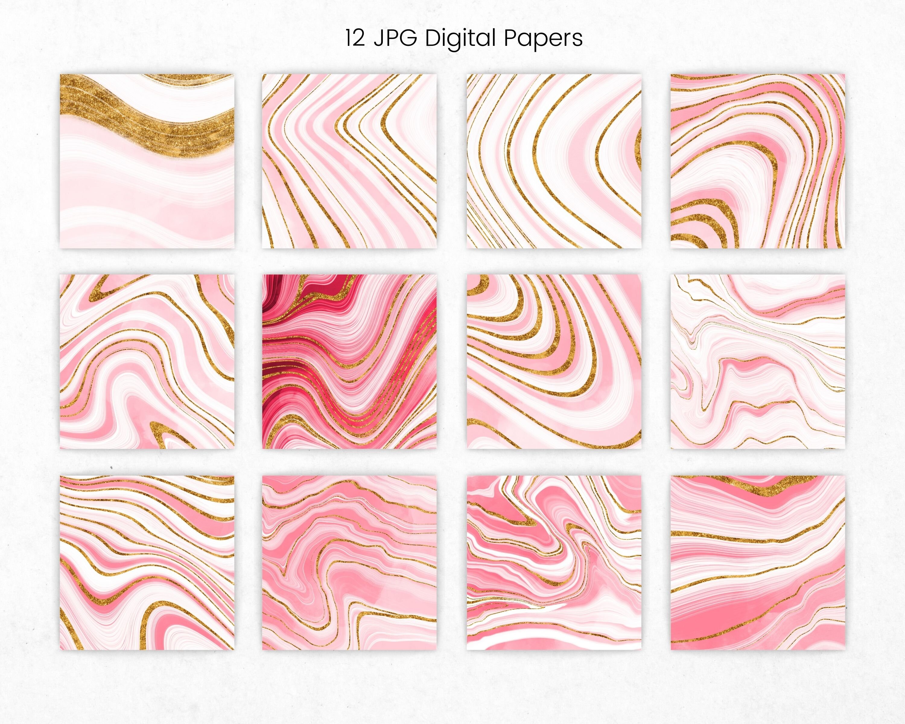 Pink Agate Digital Paper, Gold Glitter and Agate Pattern Background ...