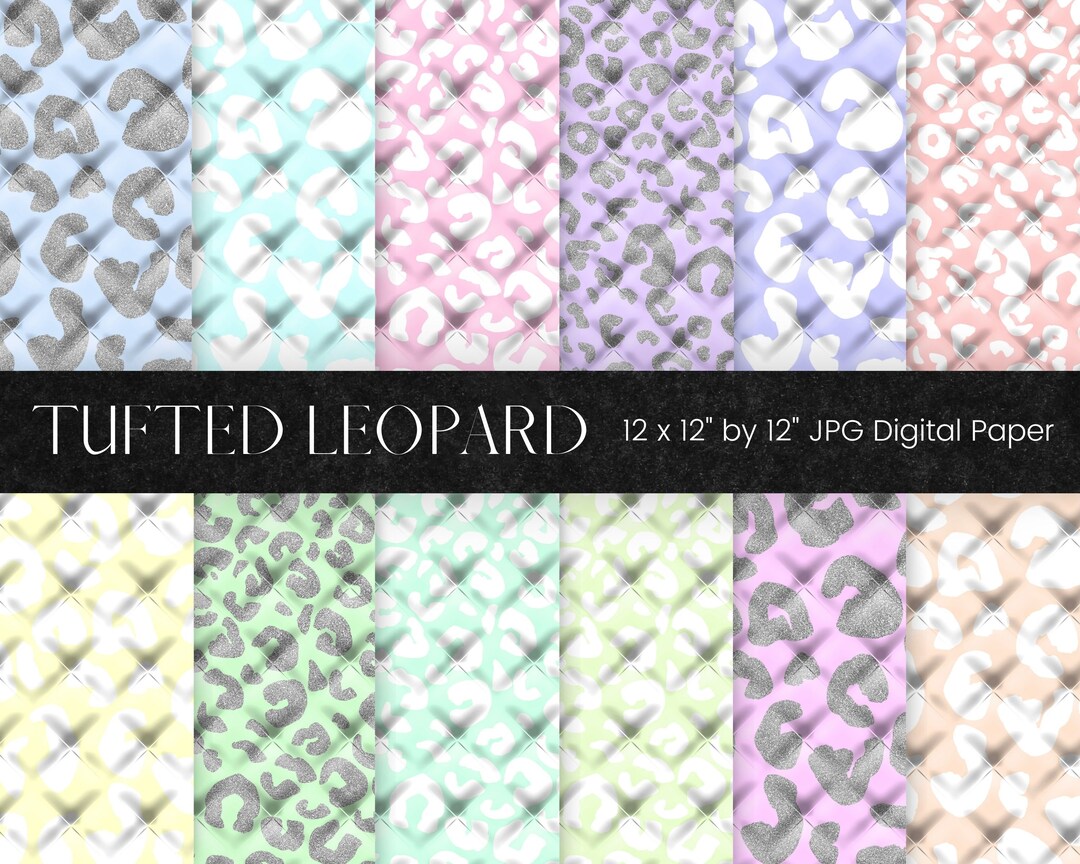 Tufted Leopard Print Digital Paper, Silver Glitter Animal Print ...