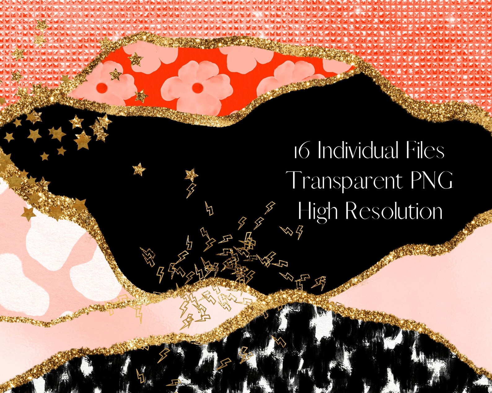 Eclectic Border Clipart, Red Border Overlays, Transparent PNG Marble ...