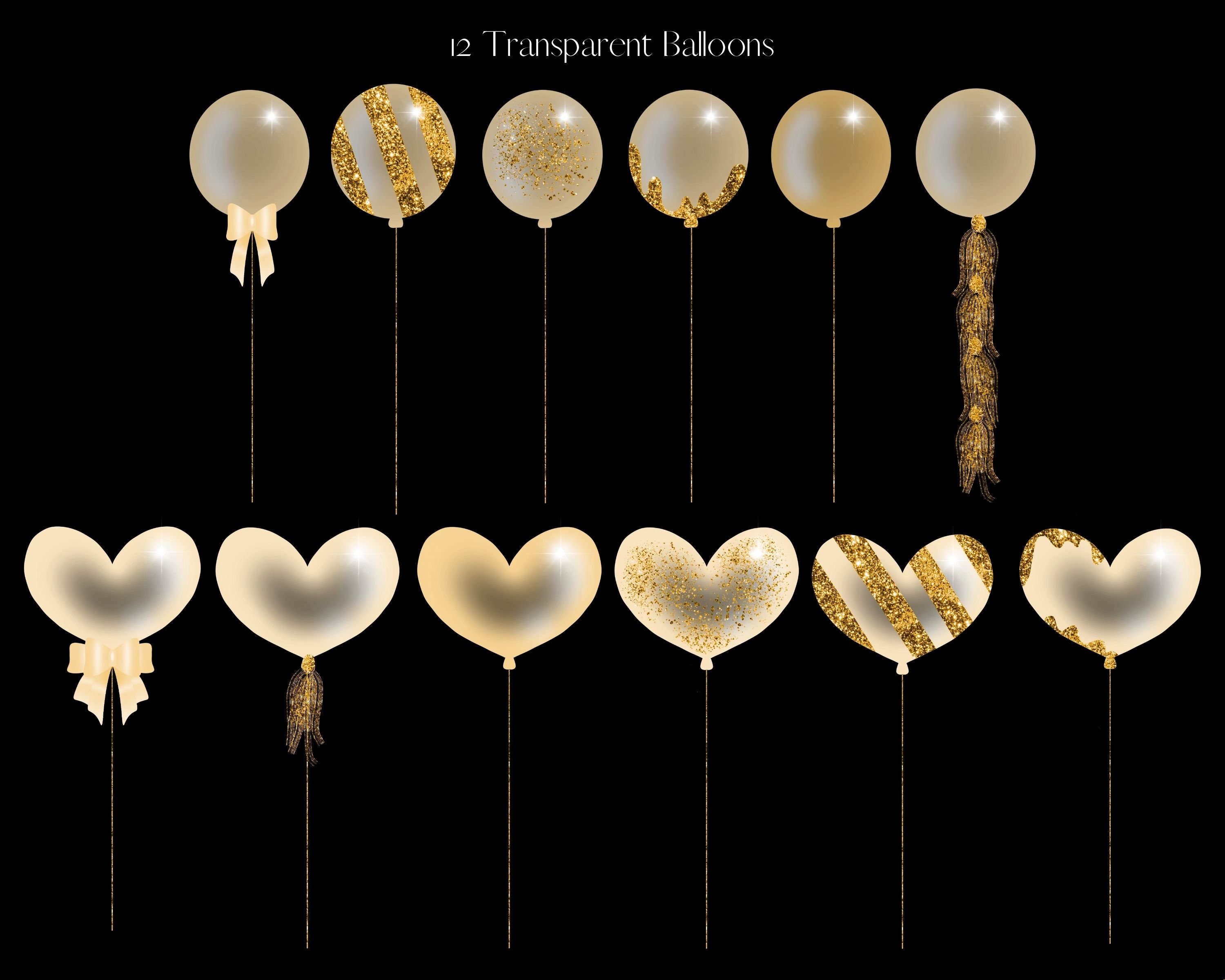 Gold Glitter Party Clipart Set Balloon Clipart Gold Party | Etsy