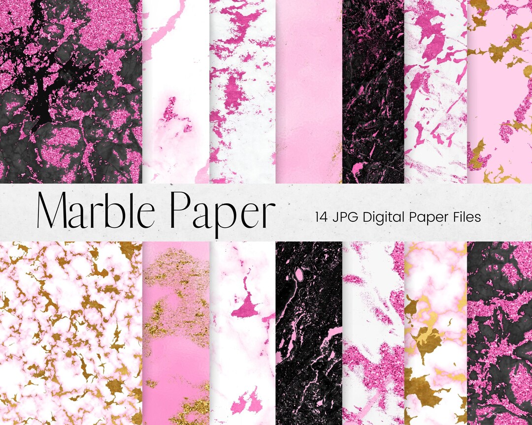 Pink Marble Pattern Digital Paper, Pink, Glitter, Black, White Marble ...