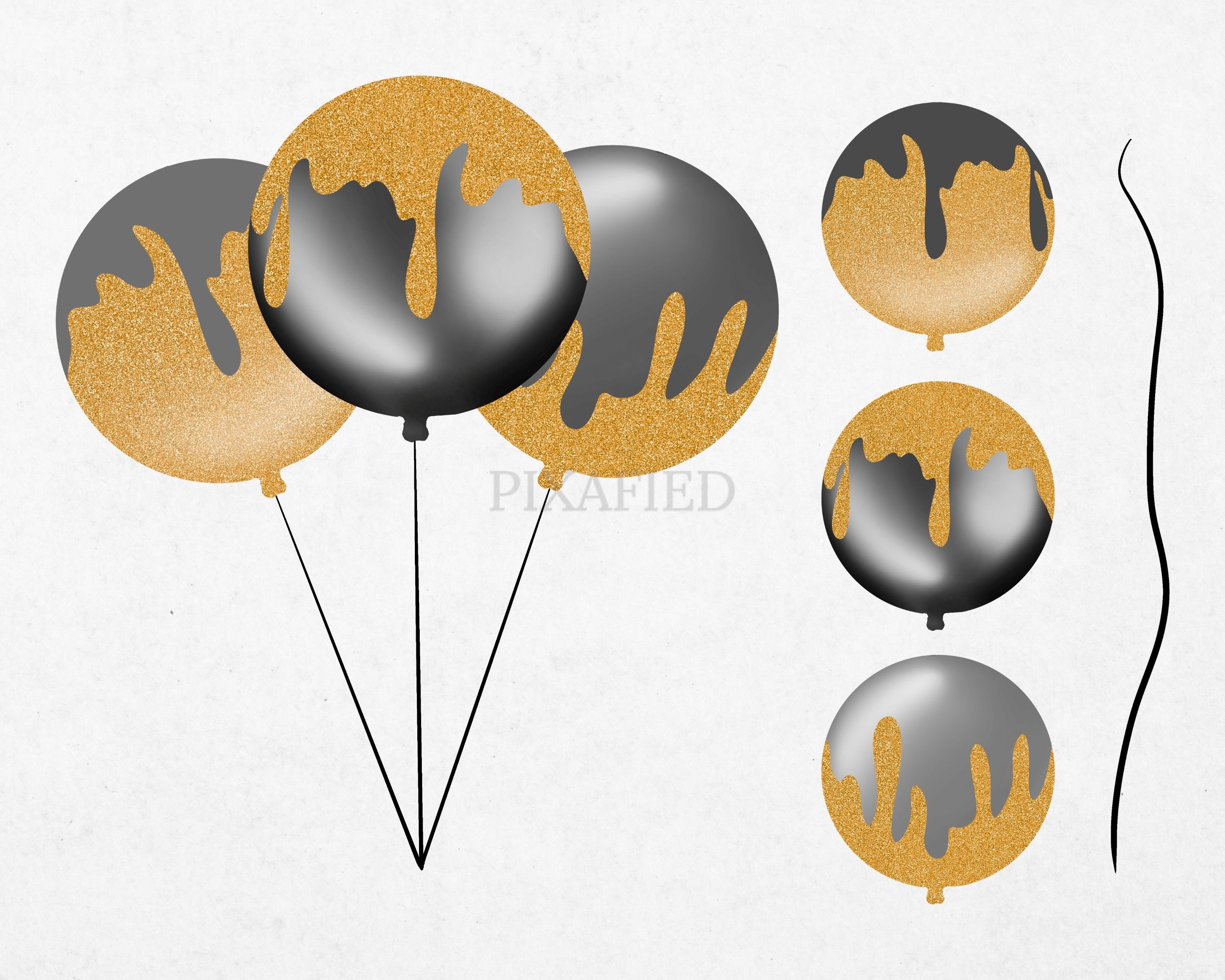 Black and Gold Glitter Birthday Party Clip Art Set Black - Etsy