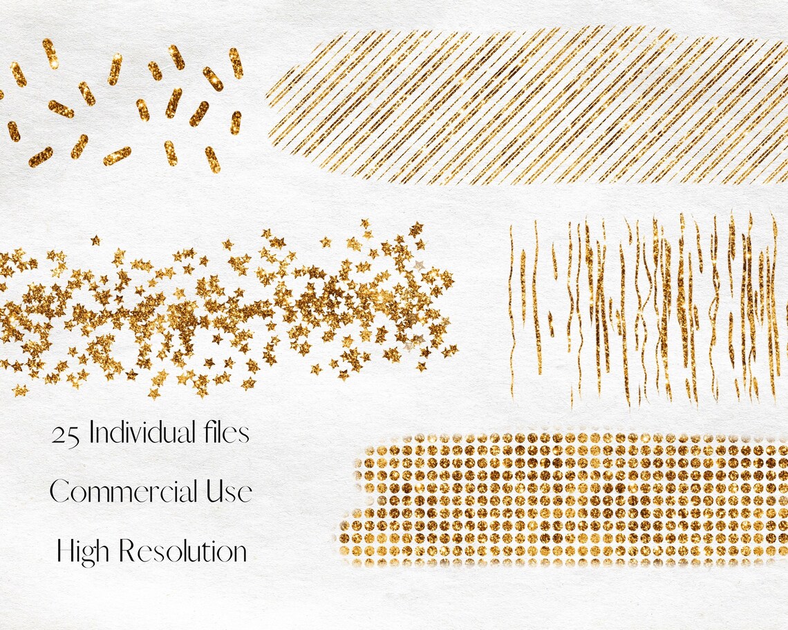 Gold Glitter Brushstroke Clipart Modern Textured Glitter - Etsy