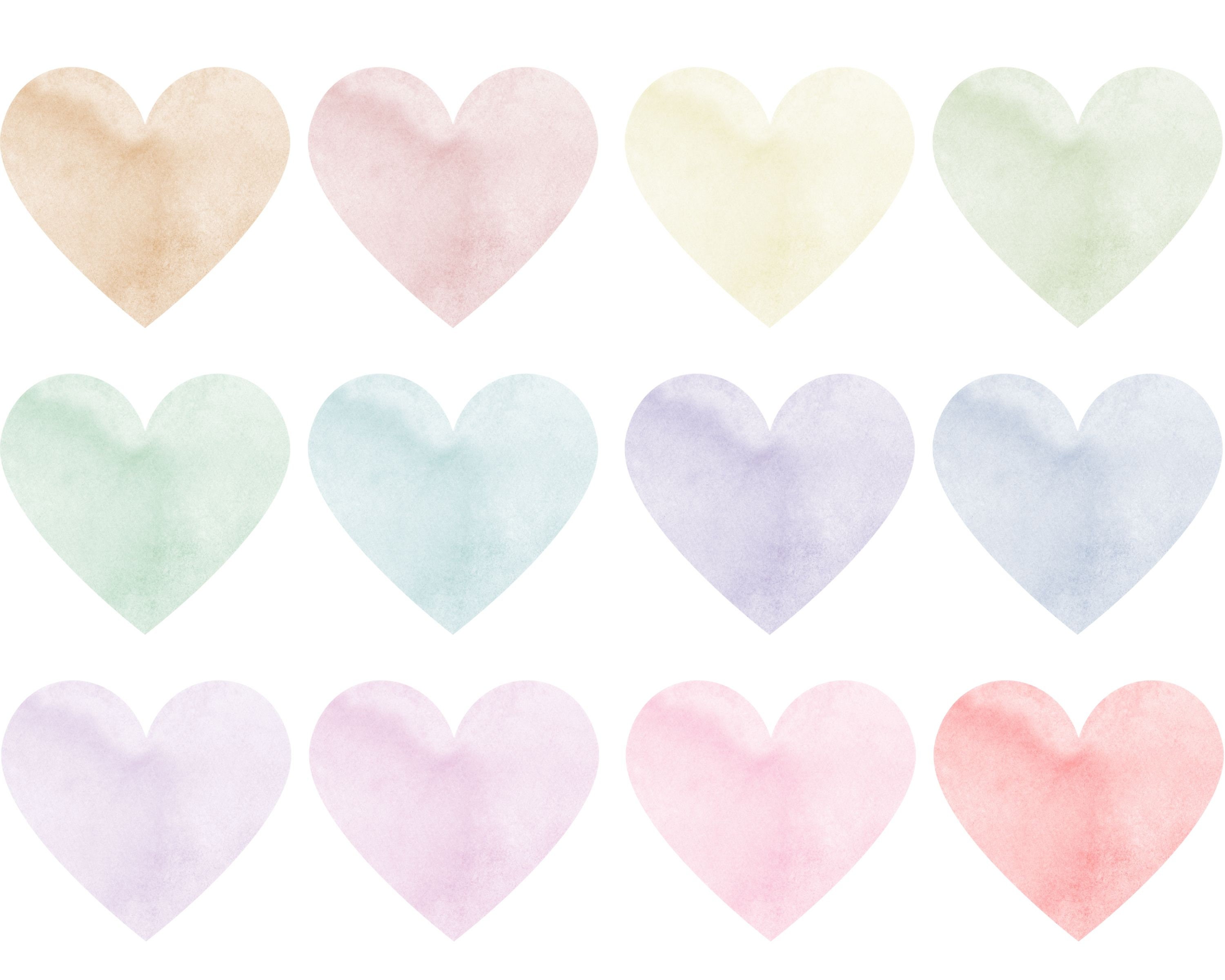 12 Pastel Rainbow Watercolour heart clipart PNG files pink | Etsy