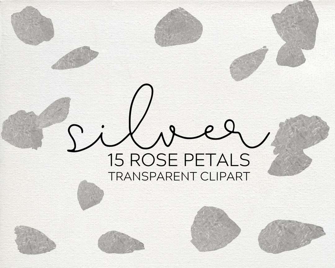20 Silver Rose Petals, Silver Flower Petals, Falling Petals, Clip Art ...