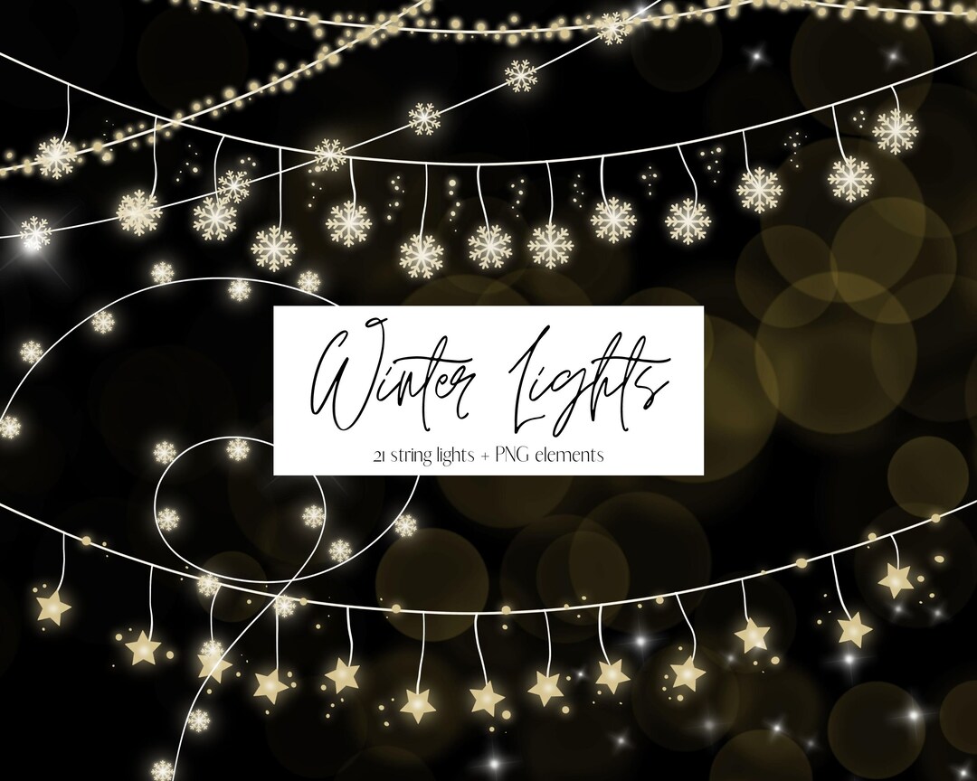 Winter String Lights Clipart, Warm Glow Fairy Light Clip Art, Hanging ...