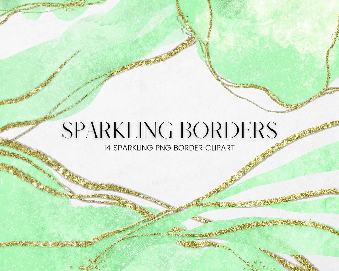 Sparkling Borders Clipart, Glowing Green and Gold Glitter Border ...