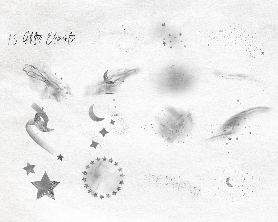 Silver Glitter Space Clipart, Cosmic Space Dust, Galaxy Overlay, Silver ...