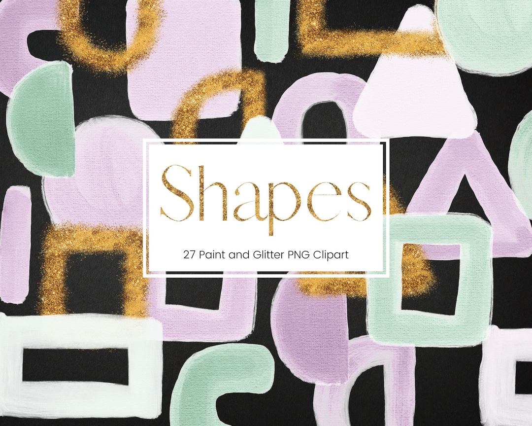 Painted Modern and Glitter Shape Clipart, Green, Purple Abstract Hand ...