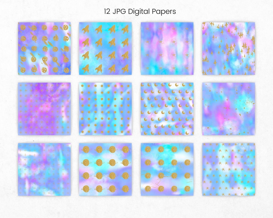 Cosmic Space Digital Paper Background Gold Glitter Galaxy | Etsy