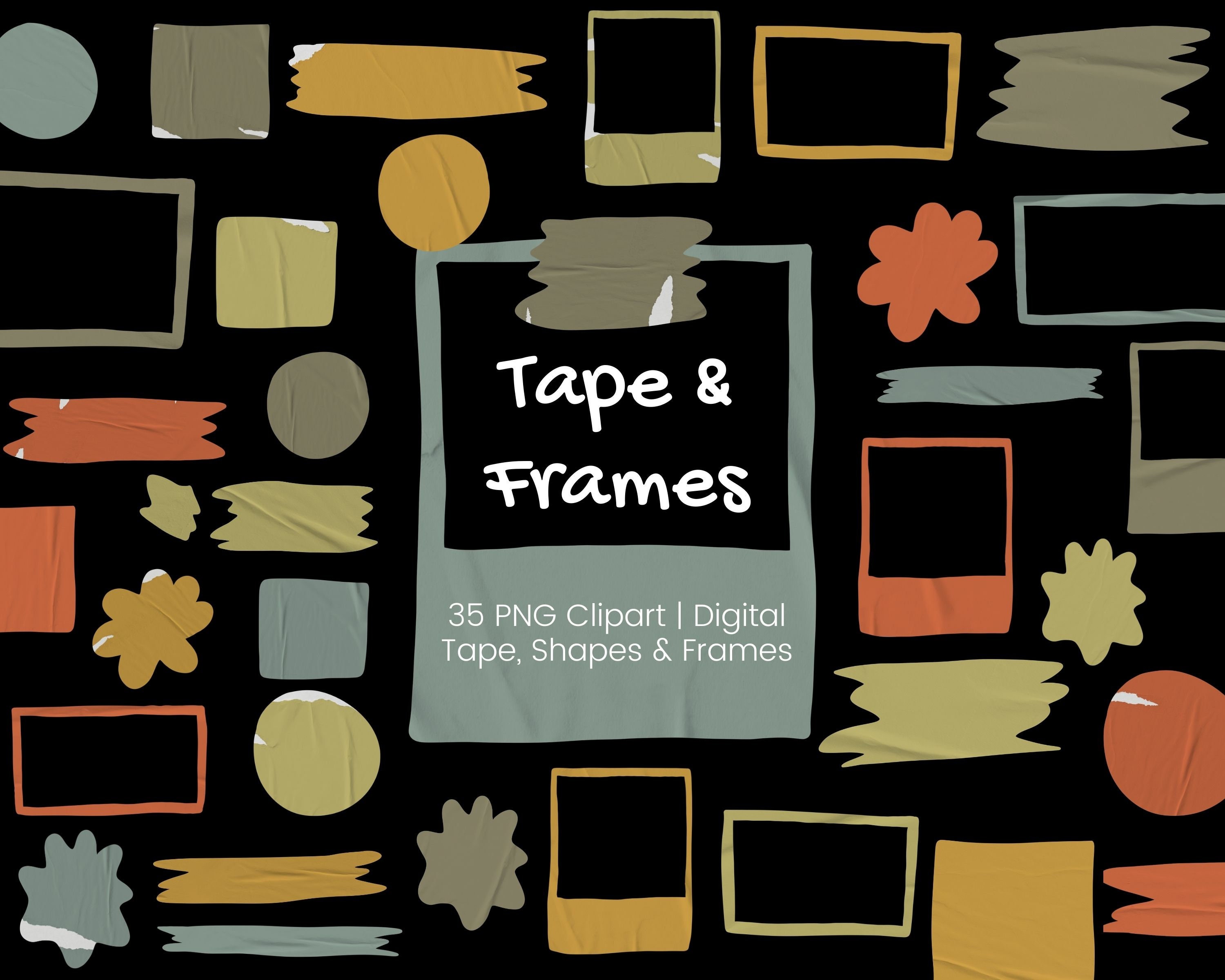 Paper Washi Tape and Frame Clipart Orange Digital Planner | Etsy