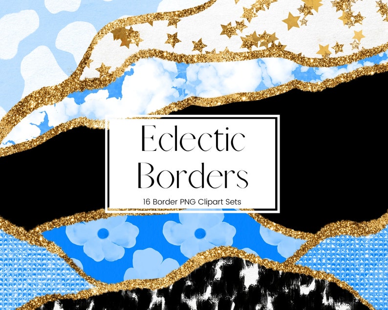 Eclectic Border Clipart, Blue Border Overlays, Transparent PNG Marble ...