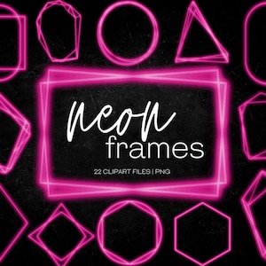 Pink Neon Frame Clipart, Glowing Neon Clipart Overlay, Transparent PNG ...