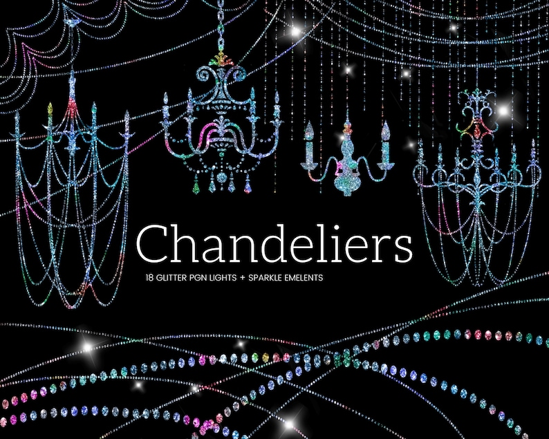 Blue Glitter Chandelier and String Lights Clipart, Hanging Chandelier ...