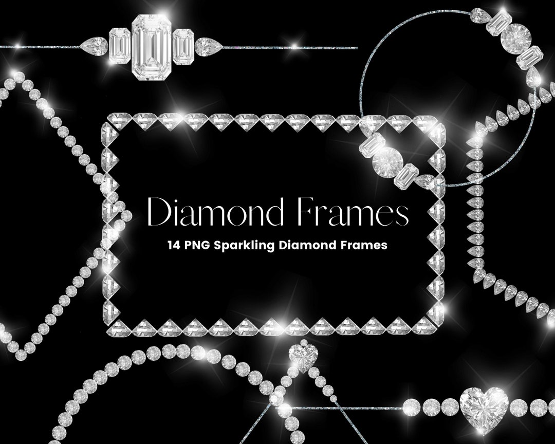 White Diamond Frame Clipart, White Diamond Borders Overlay, Glitter ...