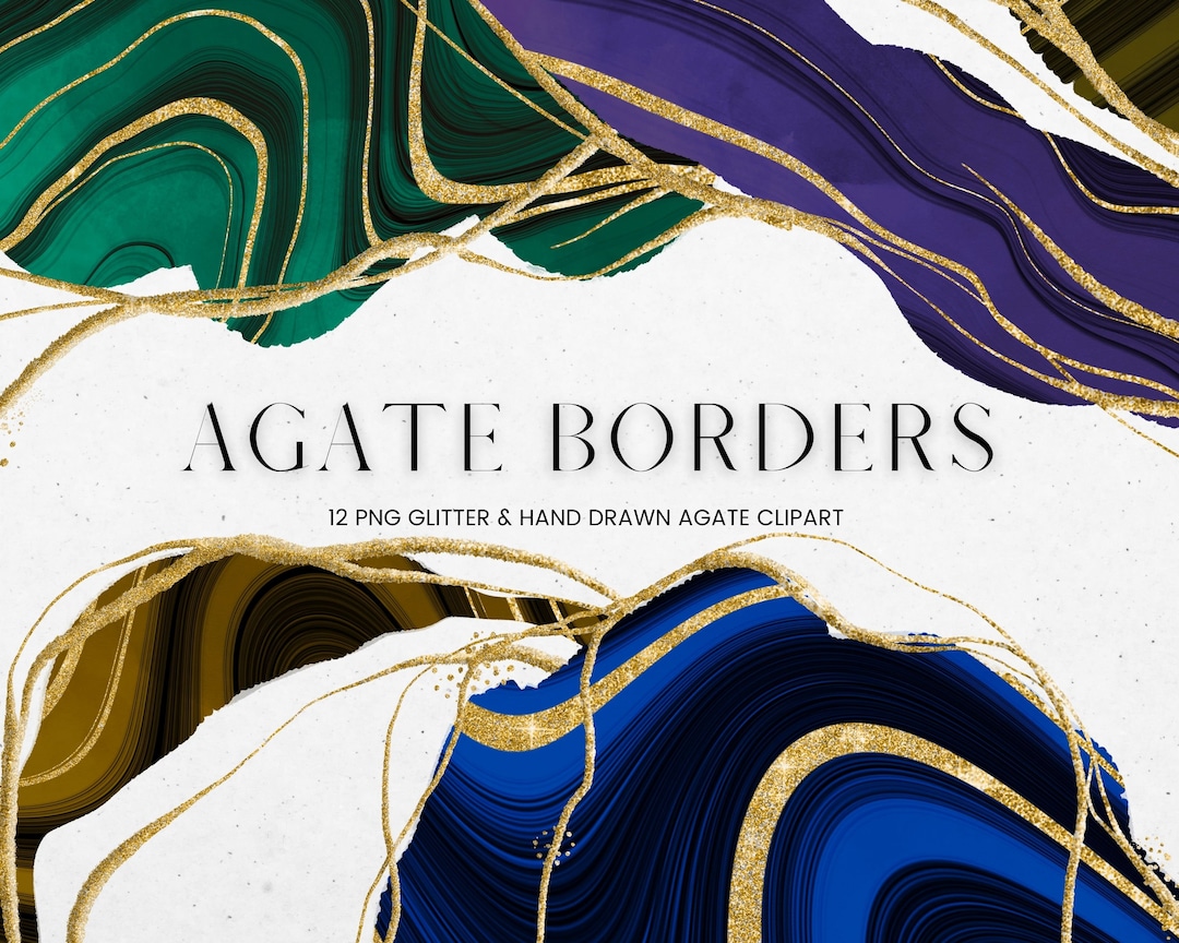 Dark Agate Borders Clipart, Green, Blue Agate Frame Overlay, PNG Gold ...