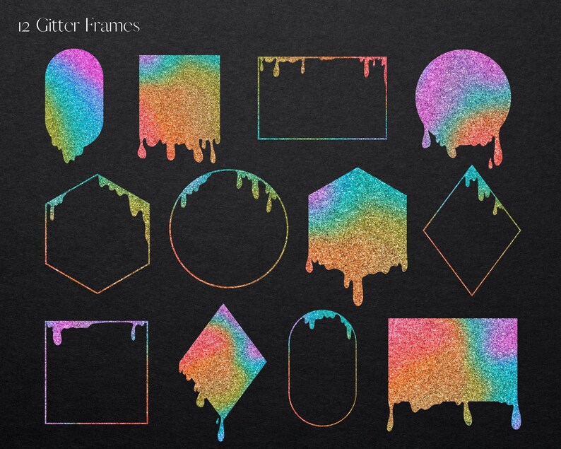 Rainbow Glitter and Foil Dripping Frame Clipart, Glitter Frame, PNG ...