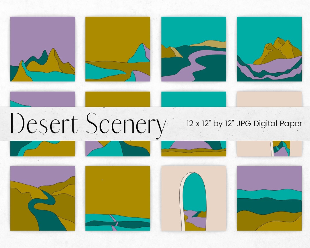 Desert Scenery Digital Paper, Abstract Desert Landscape Textures, Boho ...
