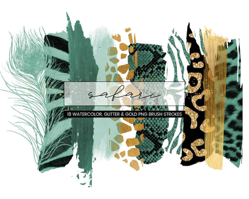 18 Safari Green and Gold Brush Strokes Clipart Transparent - Etsy