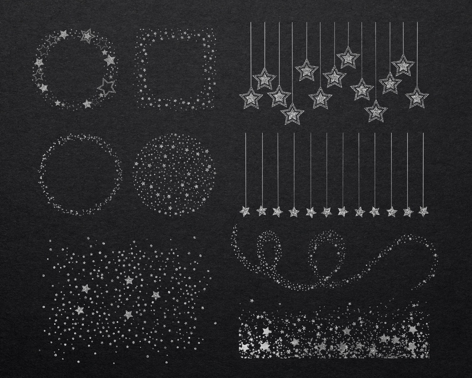 21 Silver Glitter Stars Clipart Set, Silver Glitter Star Frames and ...