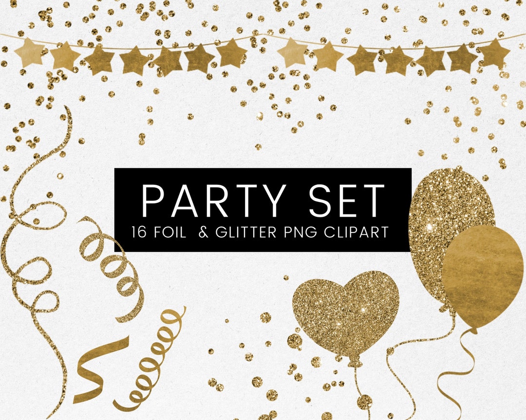 Gold Glitter and Foil Birthday Party Clipart, Gold Bunting, Banner ...