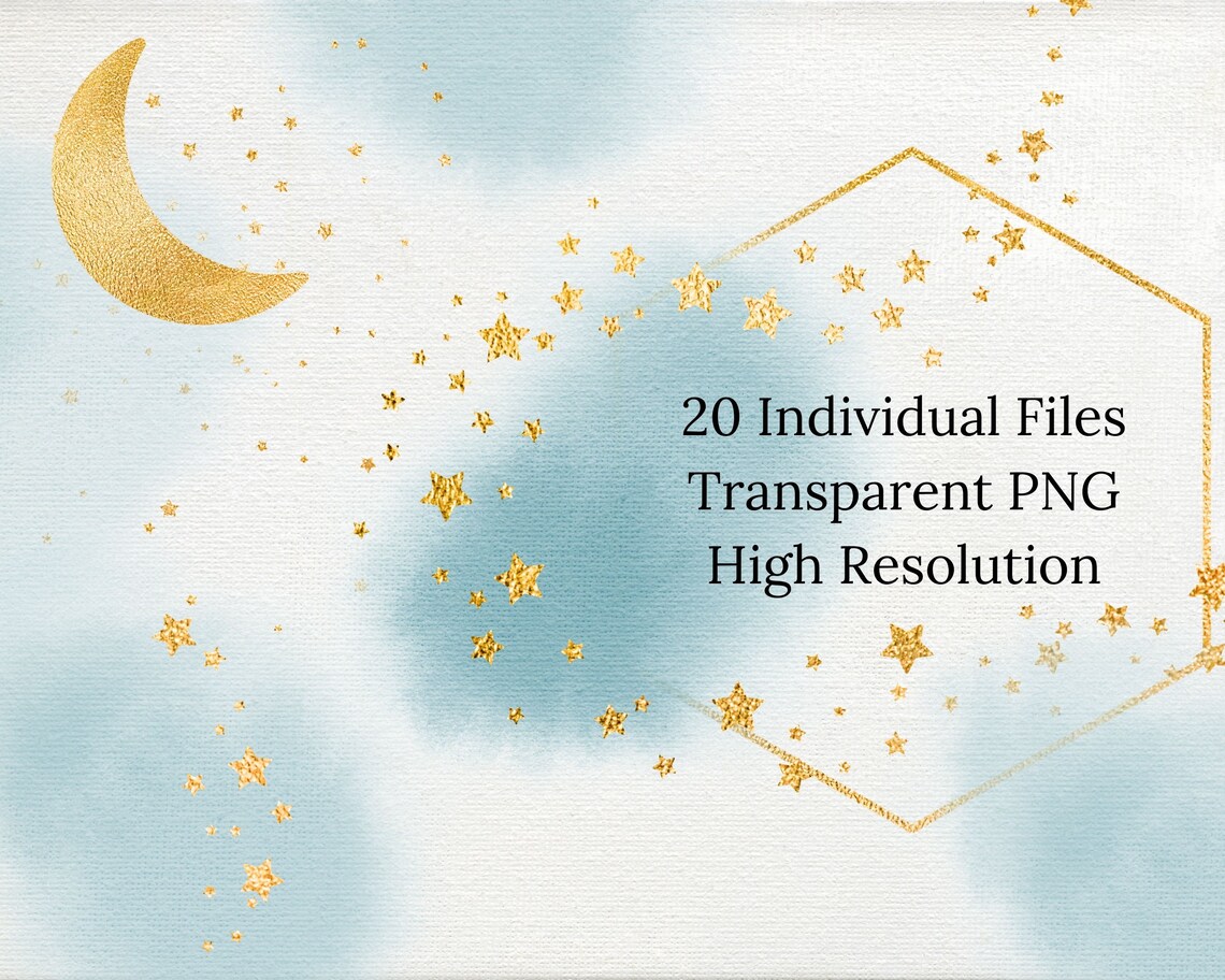 Blue Watercolour and Gold Frame Clipart, Gold Moon and Star Border ...