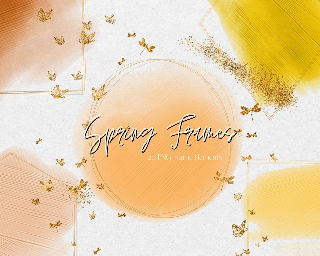 Butterfly and Dragonfly Spring Frame Clipart, Gold Frame Clip Art ...