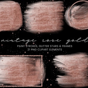 Rose Gold Watercolor Paint Brushstroke Clipart, Pink Glitter Stars ...