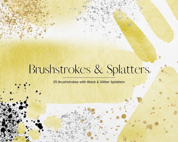 Yellow Watercolor Brush Stroke Clip Art PNG Gold Glitter | Etsy