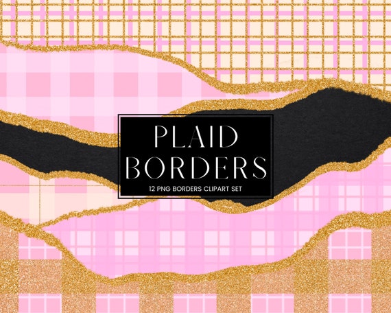 Plaid Border Clipart Digital Gold Glitter Pink Tartan Pattern | Etsy