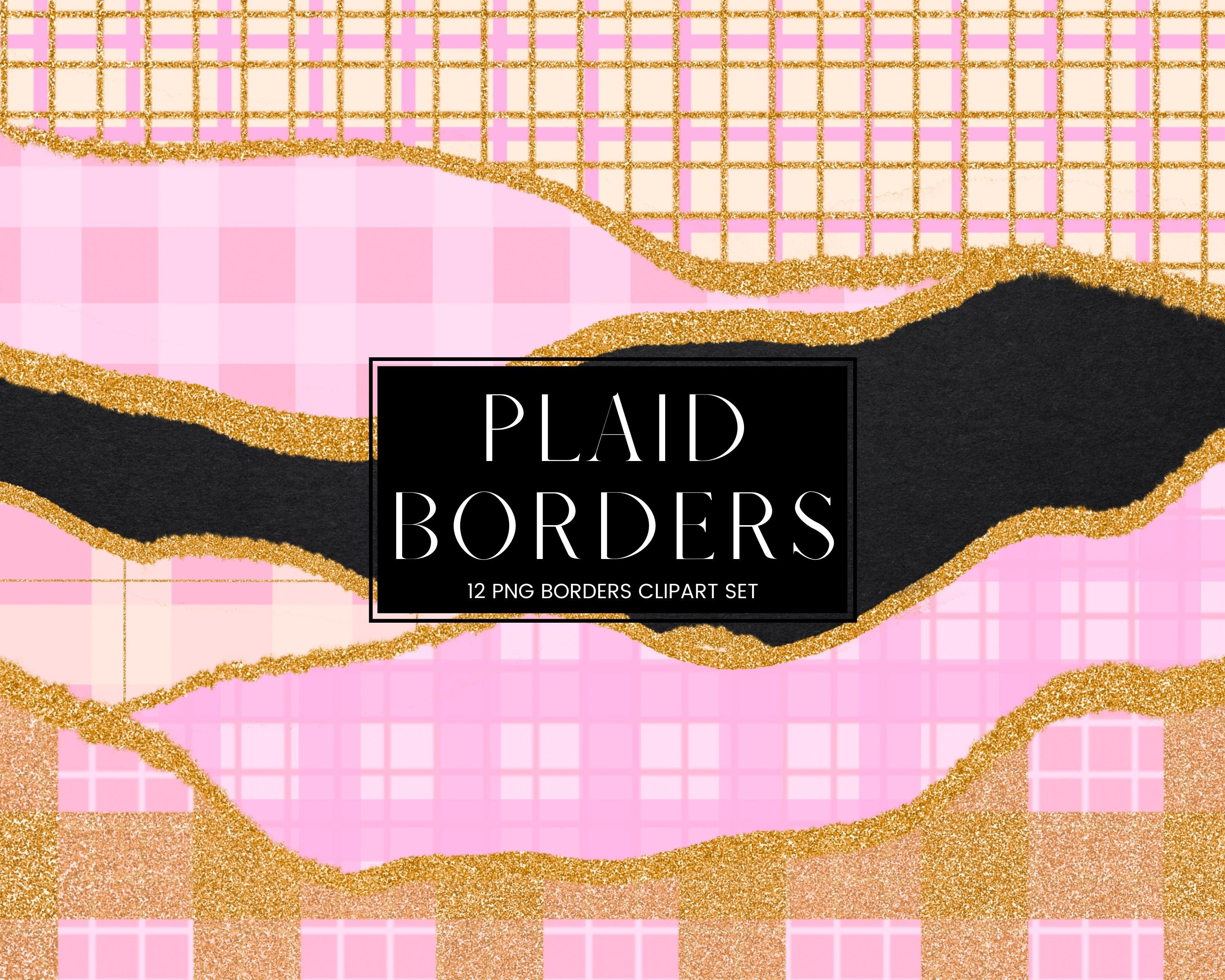 Plaid Border Clipart Digital Gold Glitter Pink Tartan Pattern - Etsy