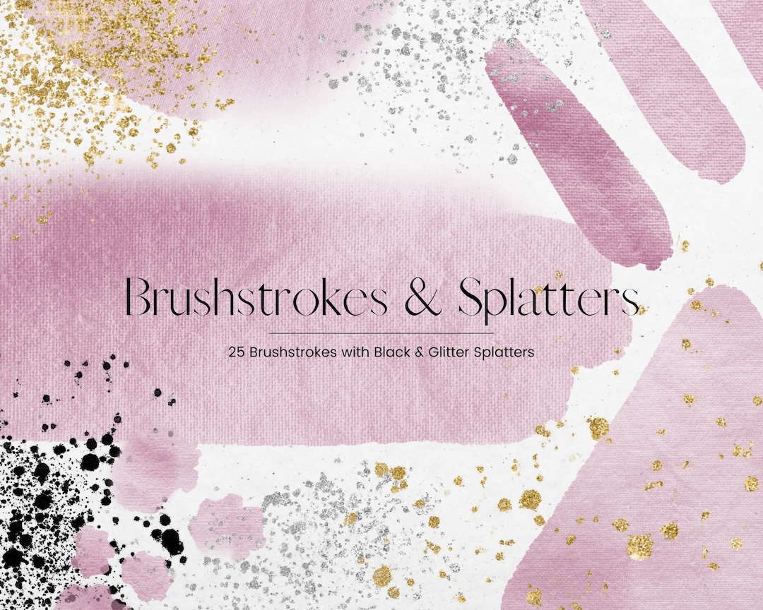 Pink Watercolor Brush Stroke Clip Art, PNG Gold Glitter Splatter ...