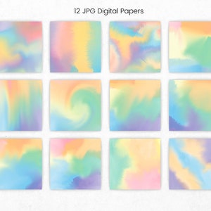 Rainbow Watercolour Digital Paper, Coloruful Graphics Texture, Rainbow ...