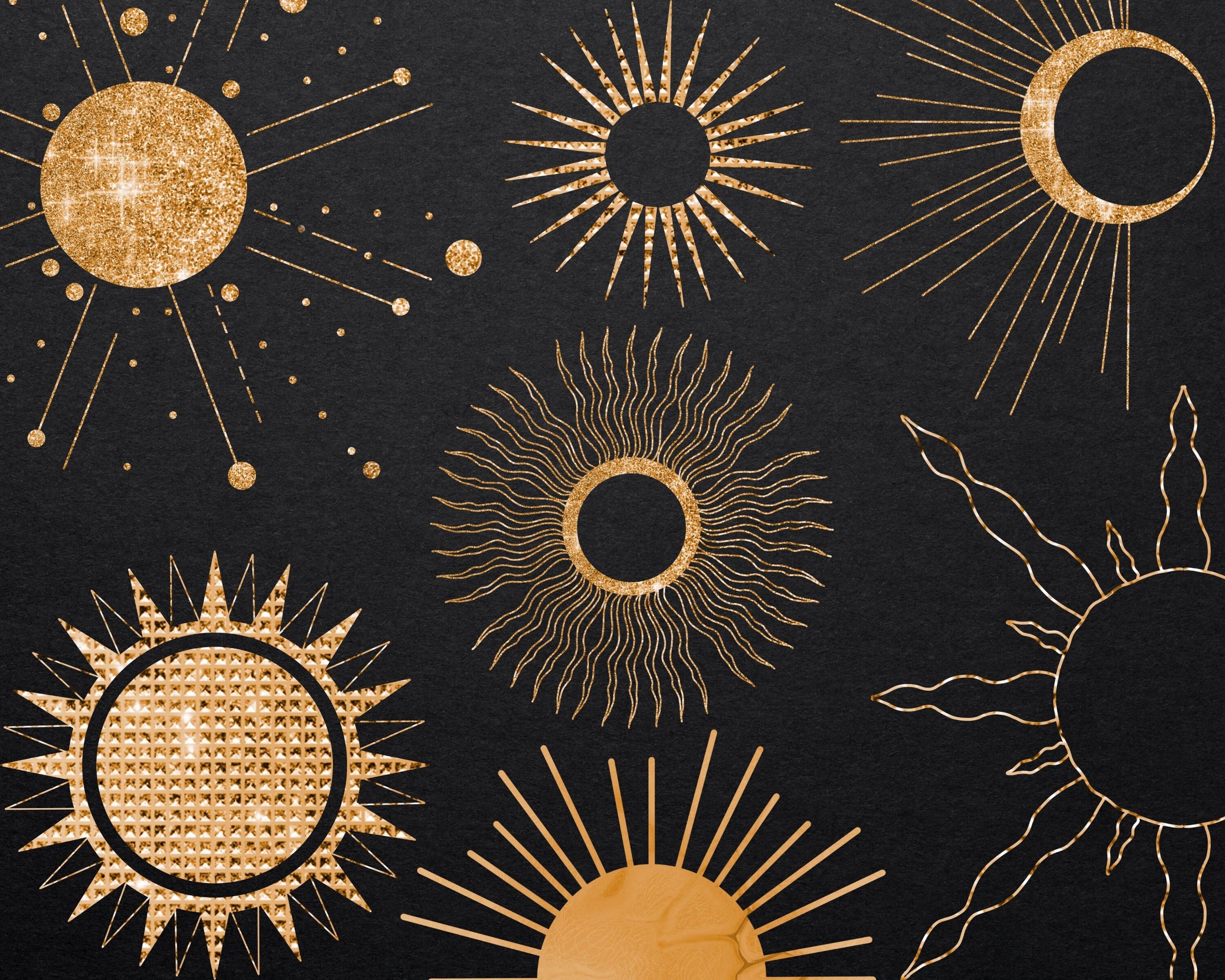 Mystical Bronze Sun Clipart Bronze Foil Glitter and Metal - Etsy
