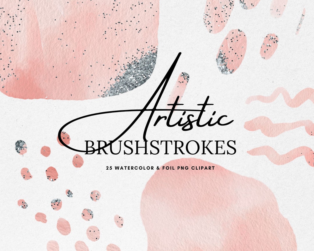 Pink Abstract Paint and Glitter Brushstrokes, Paint Clip Art, Silver ...