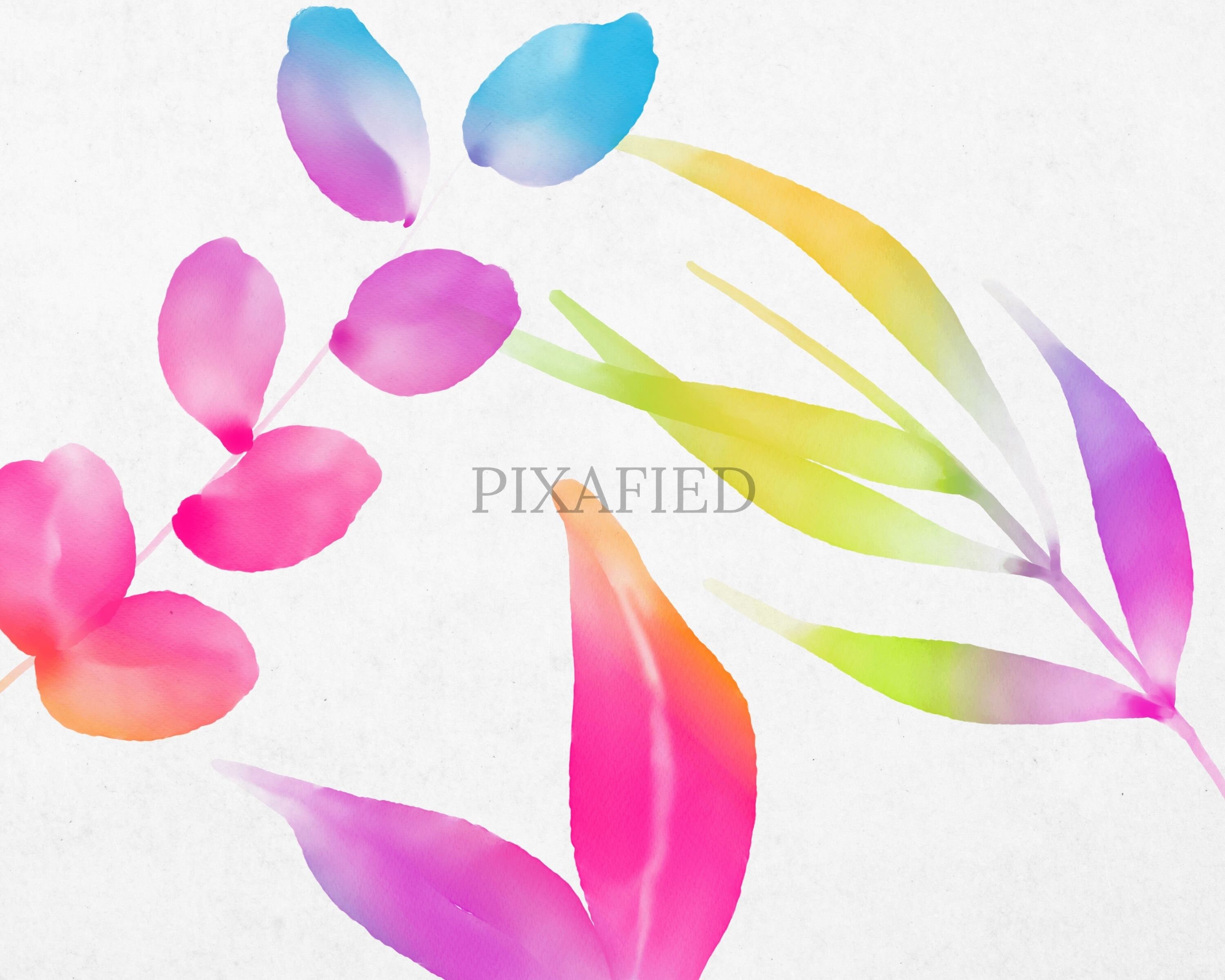 Rainbow Watercolor Foliage Clip Art Transparent Digital Leaf - Etsy
