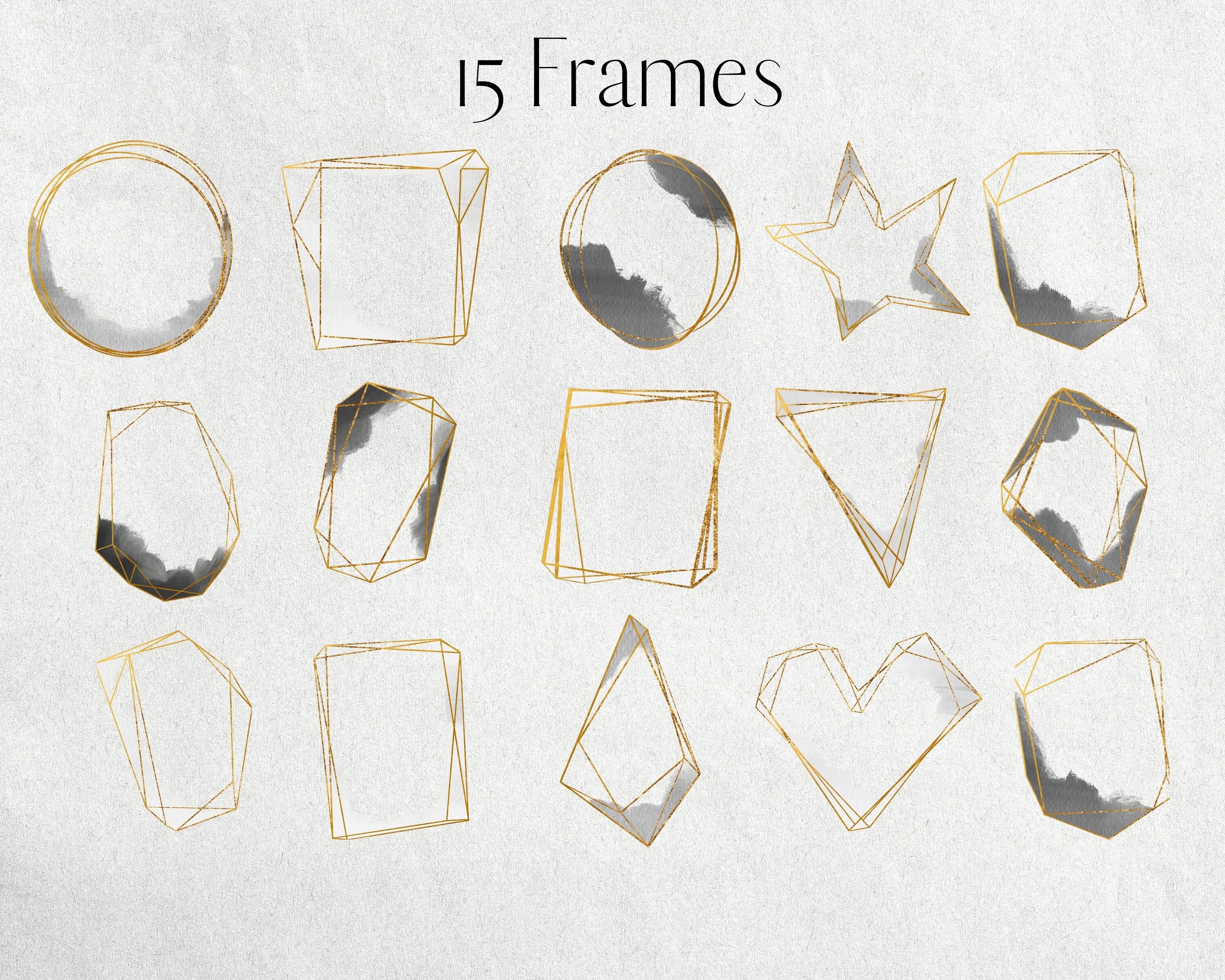 Gold Glitter and Watercolour Frame Clipart, Black Frame, PNG Grey ...