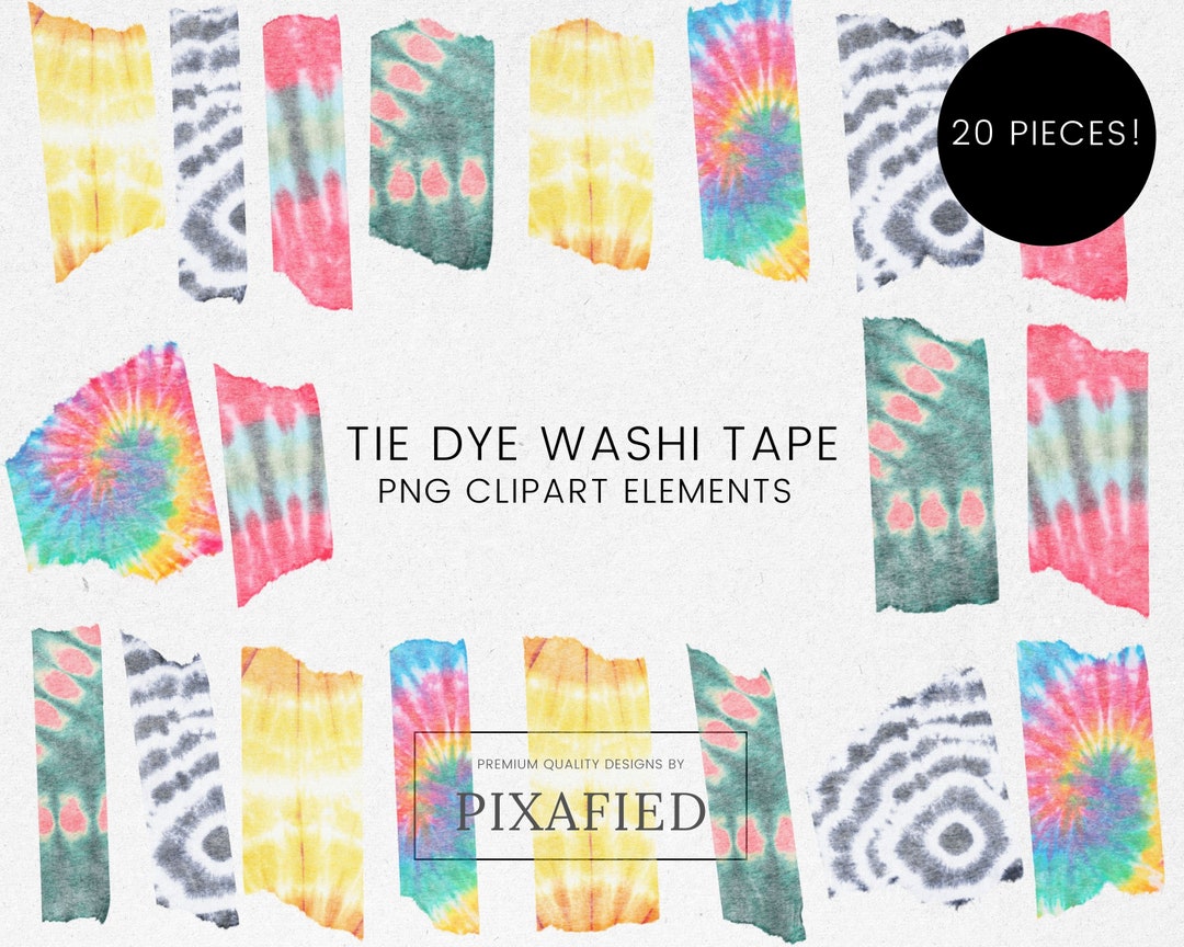20 Tie Dye Washi Tape Clipart, Rainbow Retro Digital Washi Tape Clipart ...