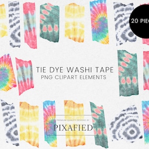 20 Tie Dye Washi Tape Clipart, Rainbow Retro Digital Washi Tape Clipart ...