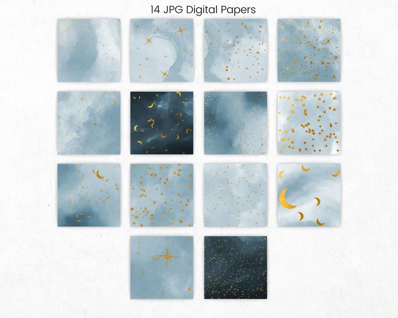 Watercolour and Gold Stars Digital Paper Pattern Stars and - Etsy