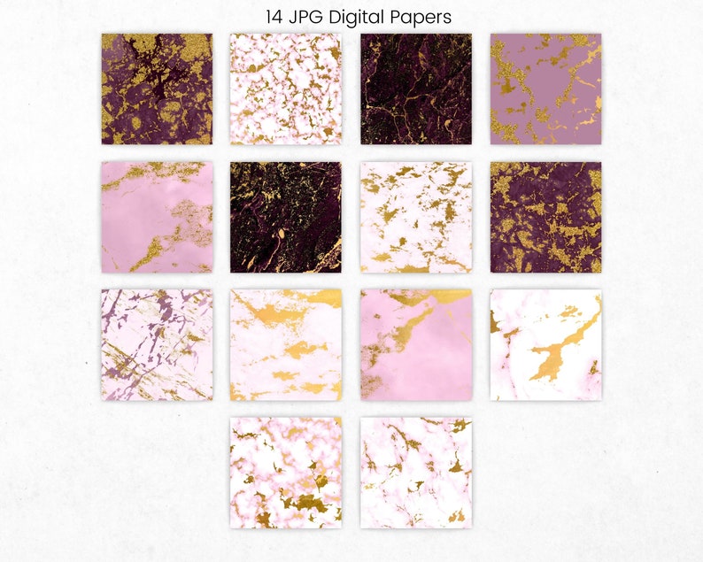 Purple Marble Pattern Digital Paper Gold Black and White - Etsy