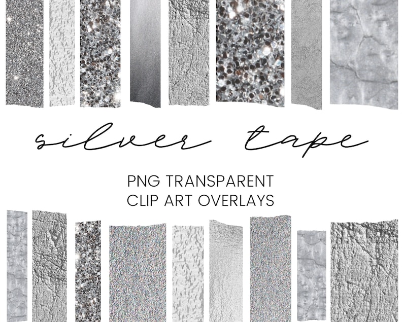 20 Silver Washi Tape Clip Art Digital Washi Tape Clipart Tape - Etsy