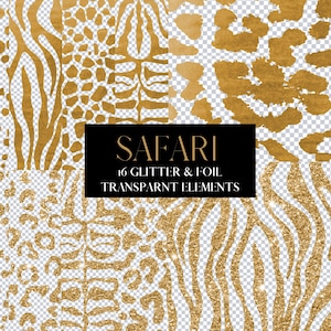 16 Gold Glitter and Foil Animal Print Pattern Overlays, Tiger, Leopard ...